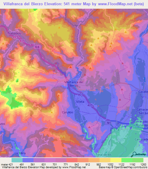Elevation of Villafranca del Bierzo,Spain Elevation Map, Topography ...