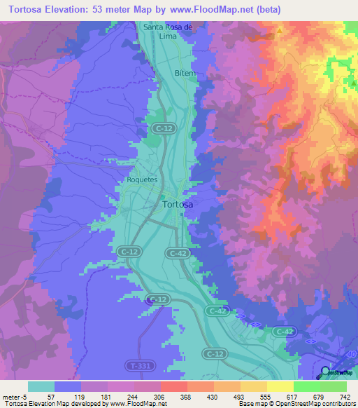Elevation of Tortosa,Spain Elevation Map, Topography, Contour