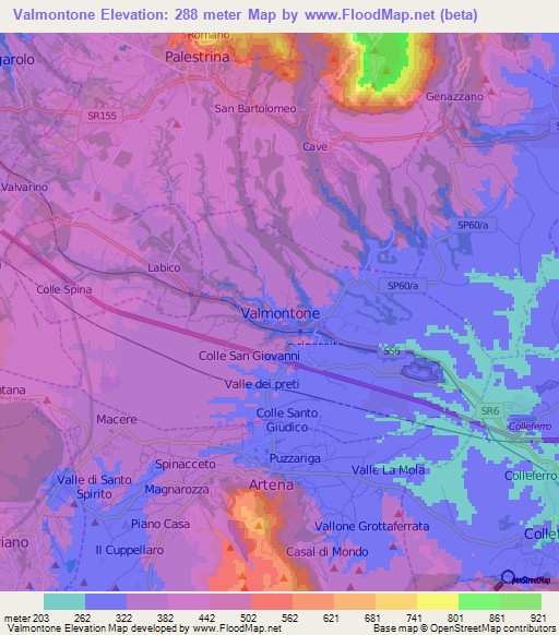Elevation of Valmontone,Italy Elevation Map, Topography, Contour