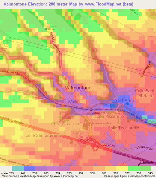 Elevation of Valmontone,Italy Elevation Map, Topography, Contour