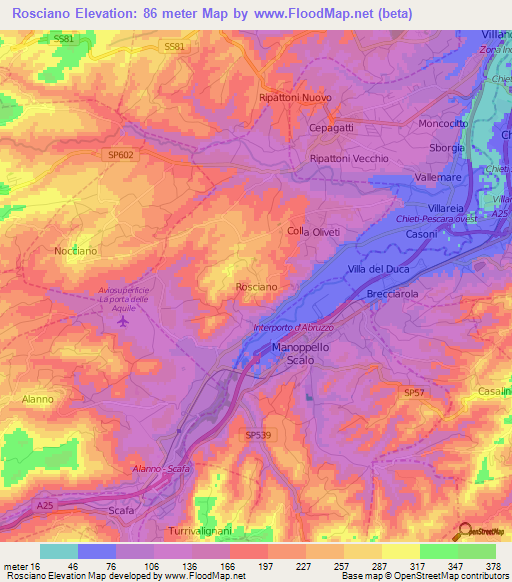 Elevation of Rosciano,Italy Elevation Map, Topography, Contour
