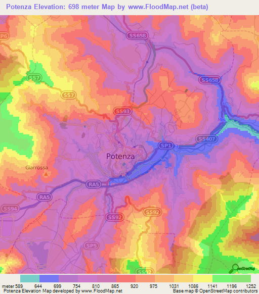 Elevation of Potenza,Italy Elevation Map, Topography, Contour
