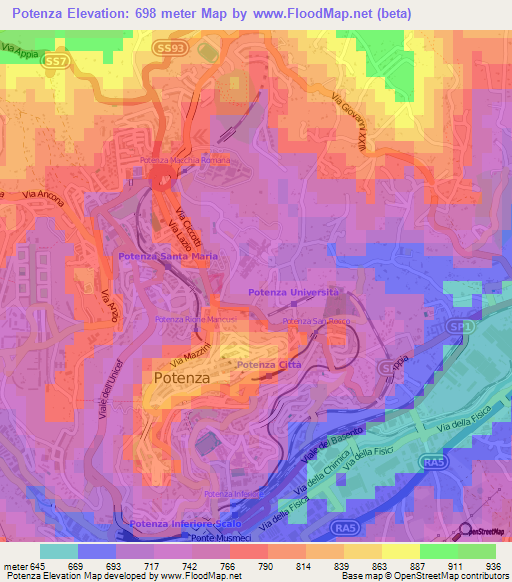 Elevation of Potenza,Italy Elevation Map, Topography, Contour