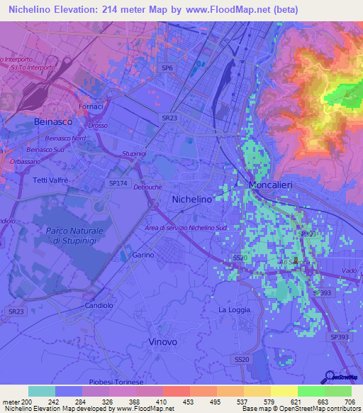 Elevation of Nichelino,Italy Elevation Map, Topography, Contour