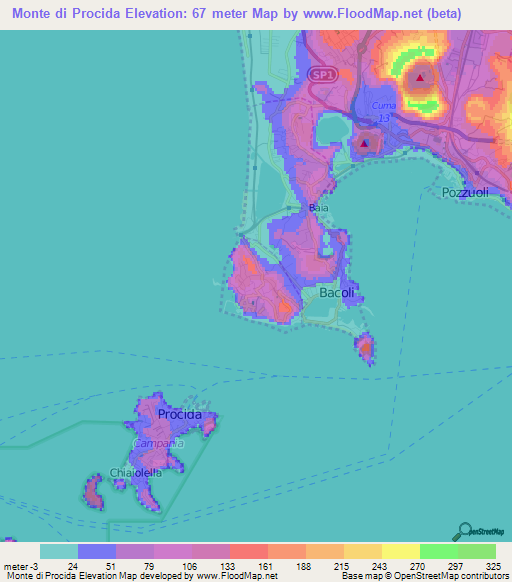 Elevation of Monte di Procida,Italy Elevation Map, Topography, Contour