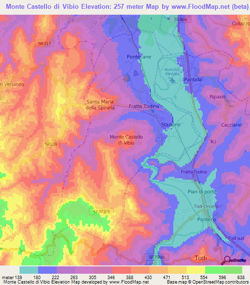 Elevation of Monte Castello di Vibio,Italy Elevation Map, Topography ...