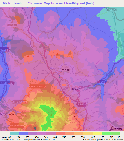 Elevation of Melfi,Italy Elevation Map, Topography, Contour