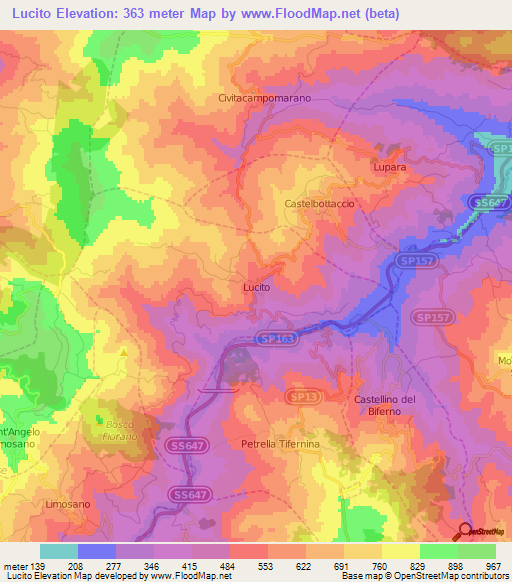 Elevation of Lucito,Italy Elevation Map, Topography, Contour