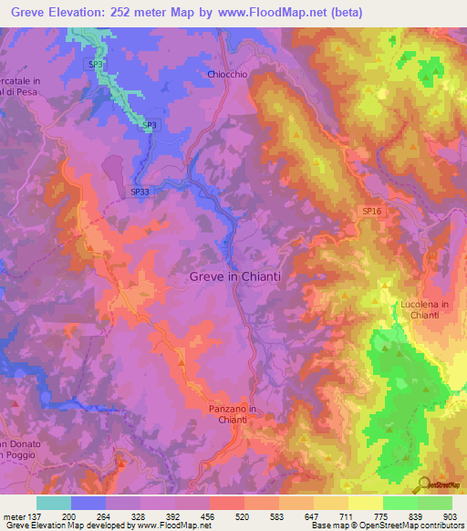 Elevation of Greve,Italy Elevation Map, Topography, Contour