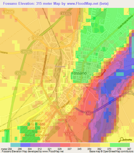 Elevation of Fossano,Italy Elevation Map, Topography, Contour