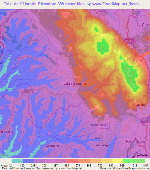 Elevation of Calvi dell' Umbria,Italy Elevation Map, Topography, Contour