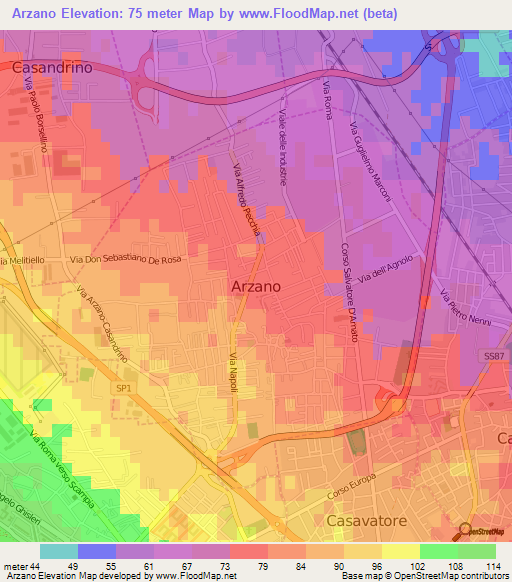 Elevation of Arzano,Italy Elevation Map, Topography, Contour