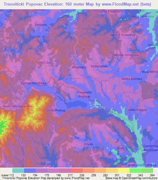 Elevation of Trnoviticki Popovac,Croatia Elevation Map, Topography, Contour