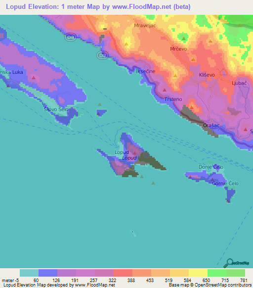Elevation of Lopud,Croatia Elevation Map, Topography, Contour