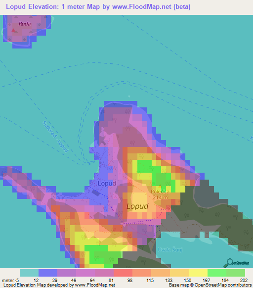 Elevation of Lopud,Croatia Elevation Map, Topography, Contour