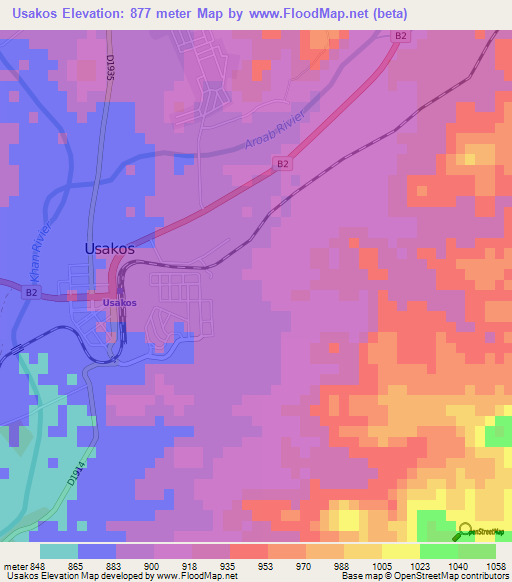 Elevation of Usakos,Namibia Elevation Map, Topography, Contour