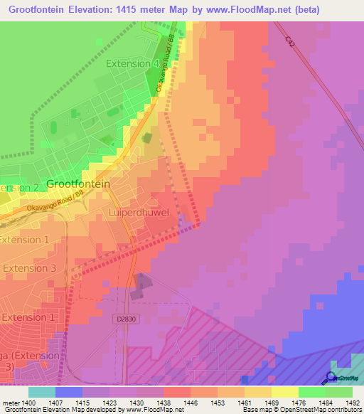 Elevation of Grootfontein,Namibia Elevation Map, Topography, Contour
