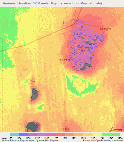 Elevation of Aminuis,Namibia Elevation Map, Topography, Contour