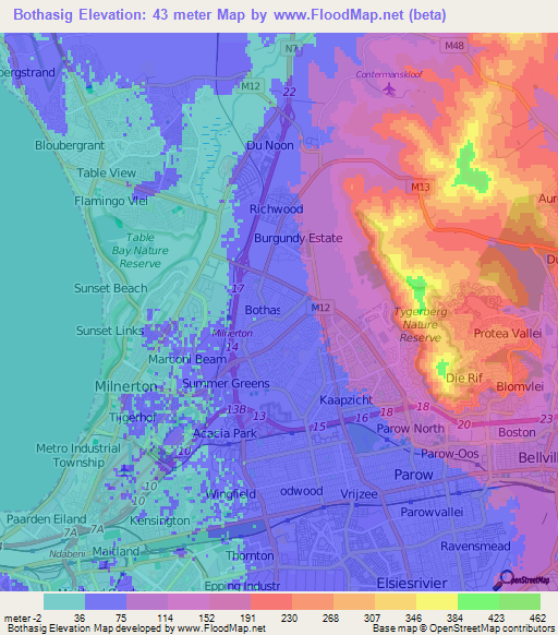Elevation of Bothasig,South Africa Elevation Map, Topography, Contour