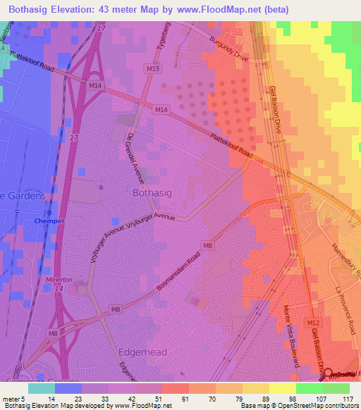 Elevation of Bothasig,South Africa Elevation Map, Topography, Contour