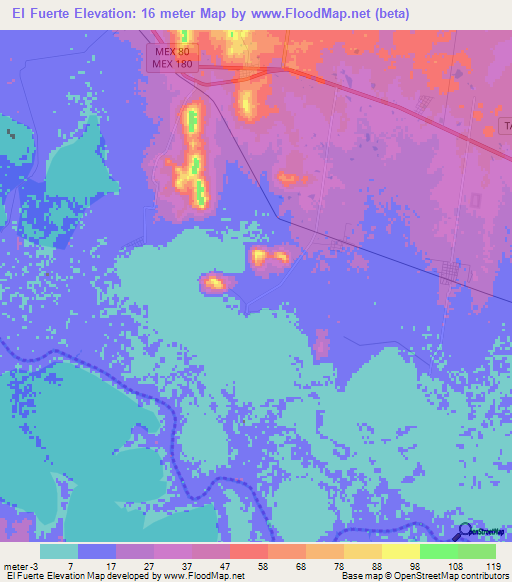 Elevation of El Fuerte,Mexico Elevation Map, Topography, Contour