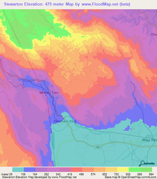 Elevation of Stewarton,Jamaica Elevation Map, Topography, Contour