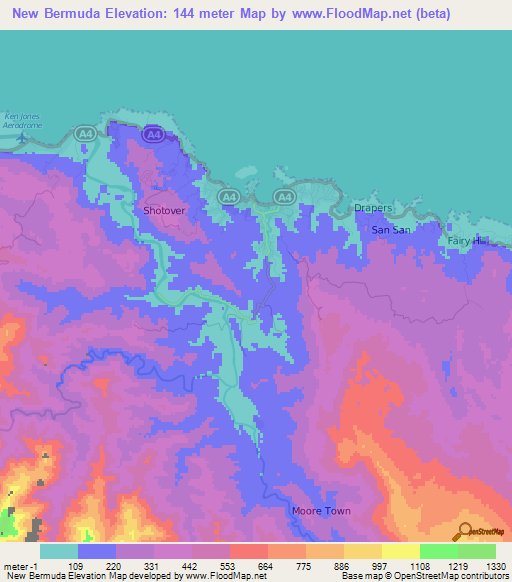 Elevation of New Bermuda,Jamaica Elevation Map, Topography, Contour