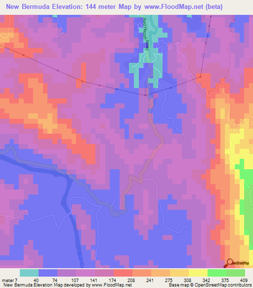 Elevation of New Bermuda,Jamaica Elevation Map, Topography, Contour