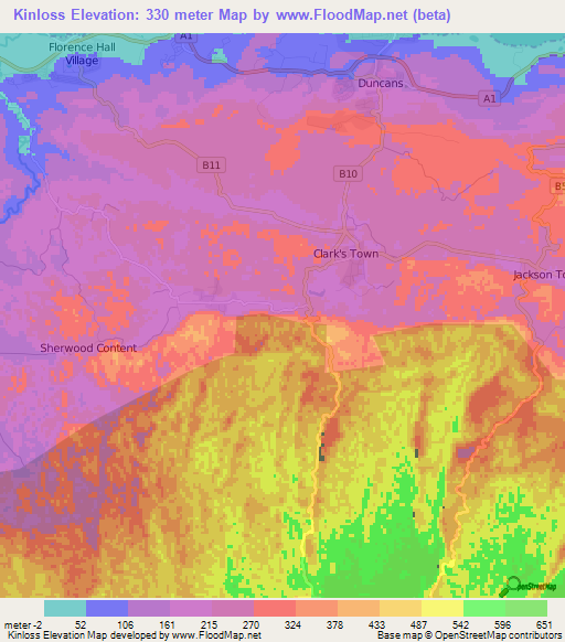 Elevation of Kinloss,Jamaica Elevation Map, Topography, Contour
