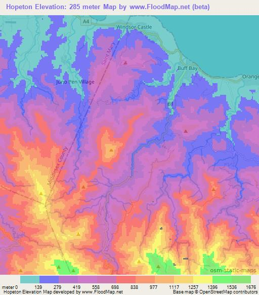 Elevation of Hopeton,Jamaica Elevation Map, Topography, Contour