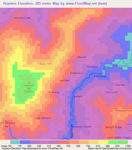 Elevation of Hopeton,Jamaica Elevation Map, Topography, Contour