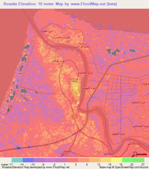 Elevation of Rosetta,Egypt Elevation Map, Topography, Contour
