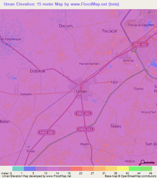 Elevation of Uman,Mexico Elevation Map, Topography, Contour