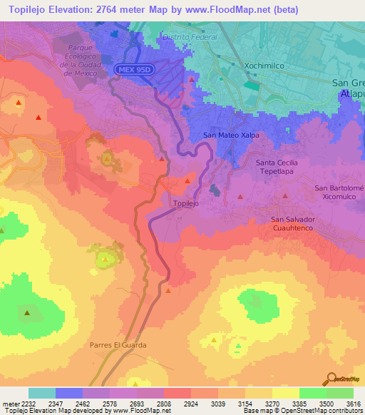 Elevation of Topilejo,Mexico Elevation Map, Topography, Contour
