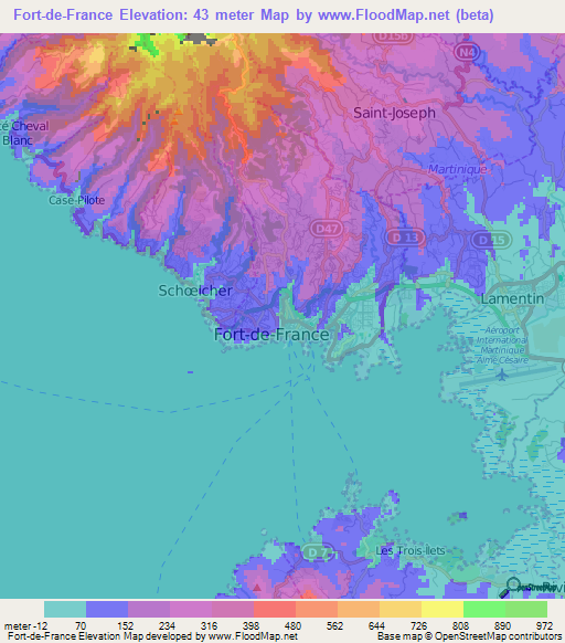 Elevation of Fort-de-France,Martinique Elevation Map, Topography, Contour