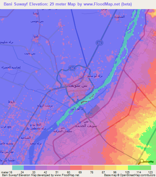 Elevation of Bani Suwayf,Egypt Elevation Map, Topography, Contour