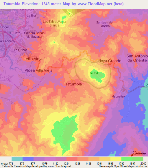 Elevation of Tatumbla,Honduras Elevation Map, Topography, Contour