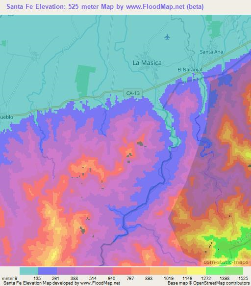 Elevation of Santa Fe,Honduras Elevation Map, Topography, Contour