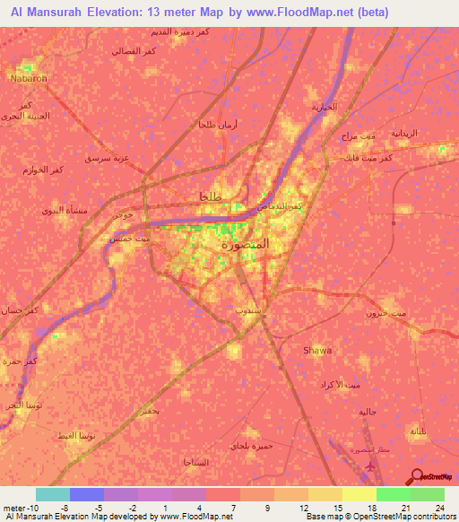Elevation of Al Mansurah,Egypt Elevation Map, Topography, Contour