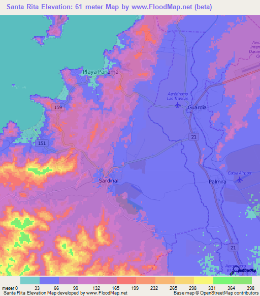 Elevation of Santa Rita,Costa Rica Elevation Map, Topography, Contour