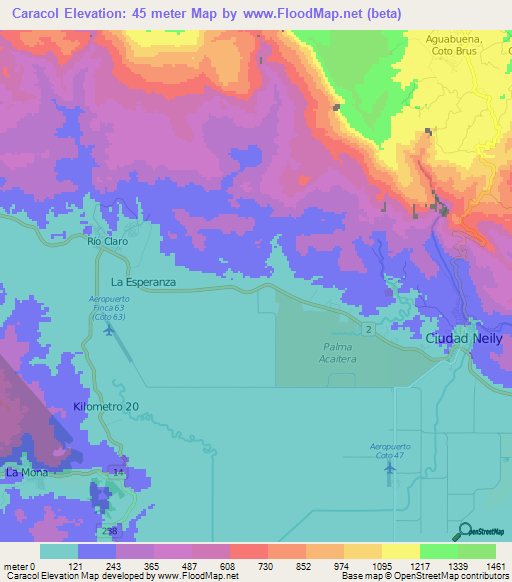 Elevation of Caracol,Costa Rica Elevation Map, Topography, Contour