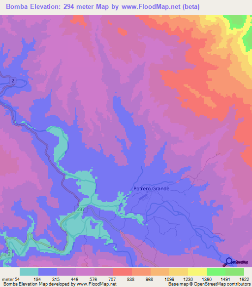 Elevation of Bomba,Costa Rica Elevation Map, Topography, Contour