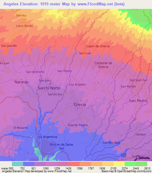 Elevation of Angeles,Costa Rica Elevation Map, Topography, Contour