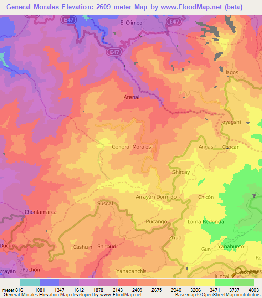 Elevation of General Morales,Ecuador Elevation Map, Topography, Contour