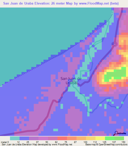 Elevation of San Juan de Uraba,Colombia Elevation Map, Topography, Contour