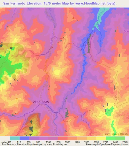 Elevation of San Fernando,Colombia Elevation Map, Topography, Contour