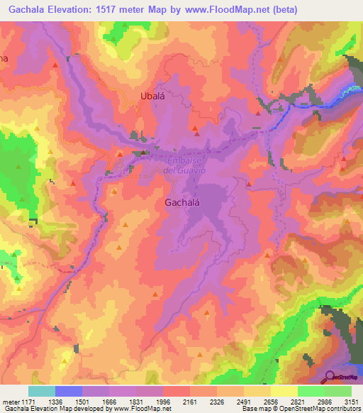 Elevation of Gachala,Colombia Elevation Map, Topography, Contour