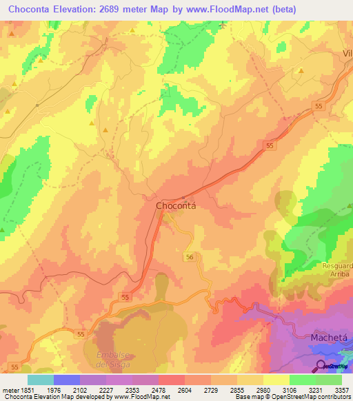 Elevation of Choconta,Colombia Elevation Map, Topography, Contour