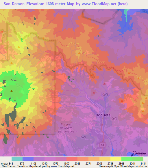 Elevation of San Ramon,Panama Elevation Map, Topography, Contour