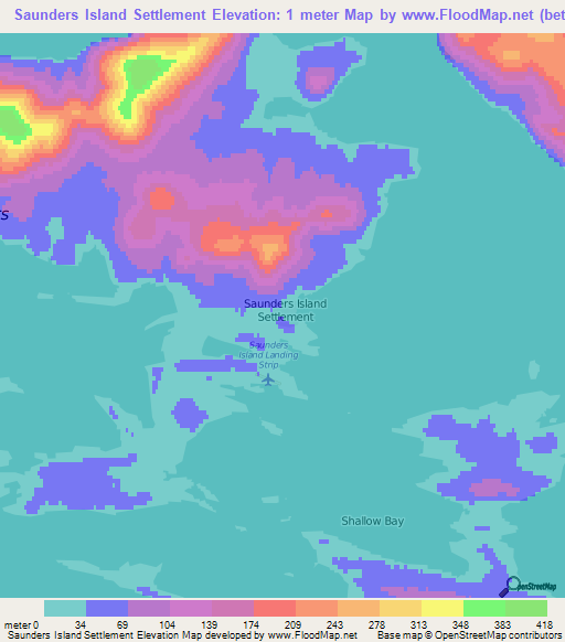 Elevation of Saunders Island Settlement,Falkland Islands Elevation Map, Topography, Contour